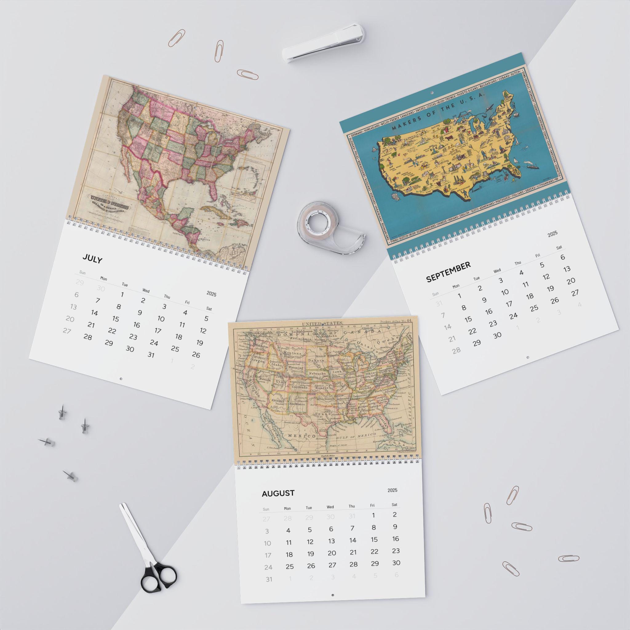 USA Maps Wall Calendar 2025, Historical America Maps, Yearly Planner ...