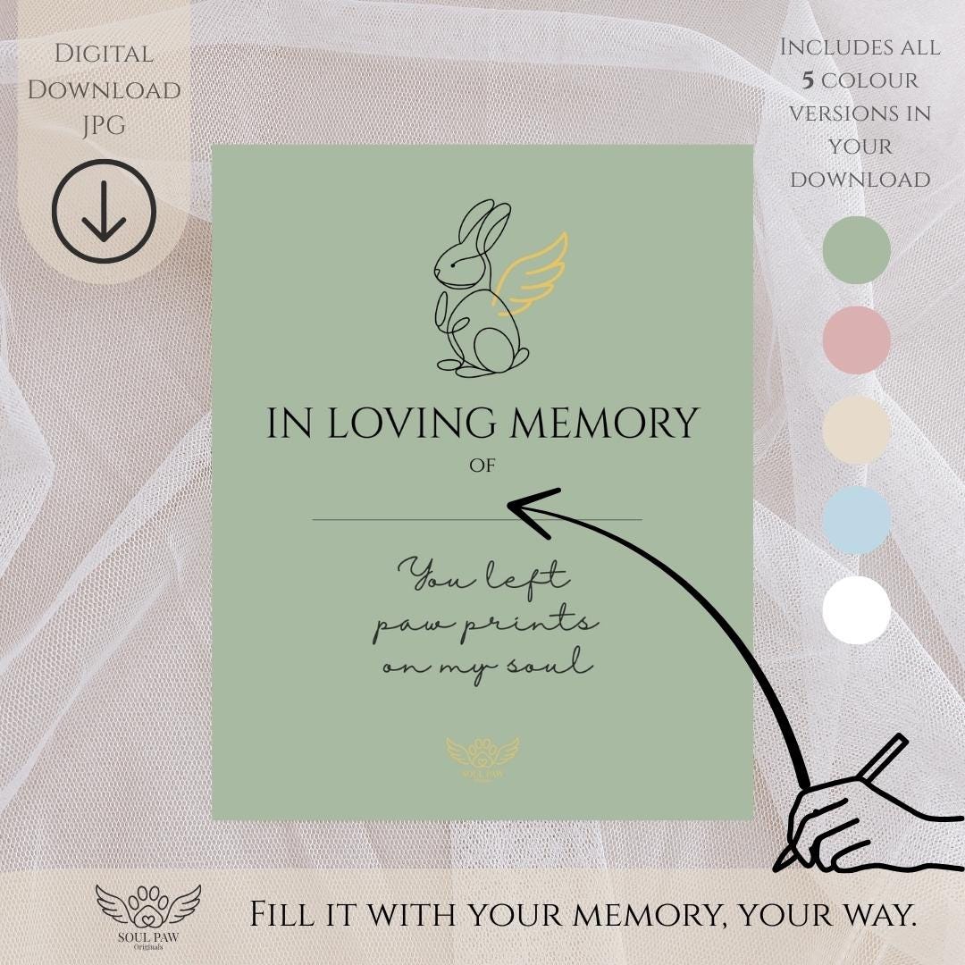 Rabbit Memorial Printable | Bunny Loss Sympathy Gift | Pet Loss Wall ...