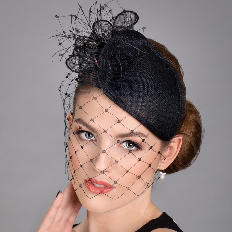 Black Veiled Hat - Etsy