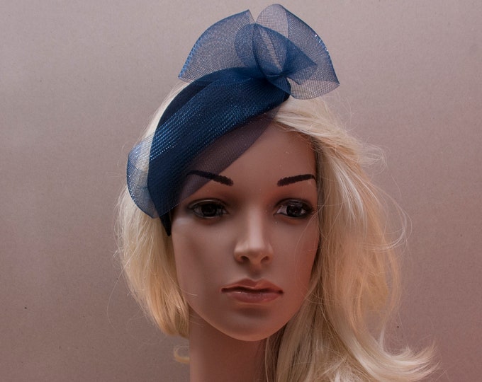 Navy Blue Minimalist Fascinator From Felt. - Etsy