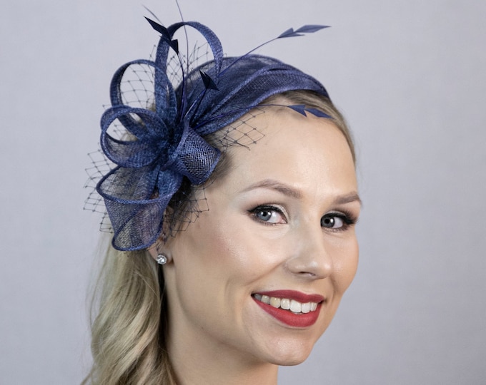 Navy Blue Fascinator With Feathers. Popular Design in New Colour ...