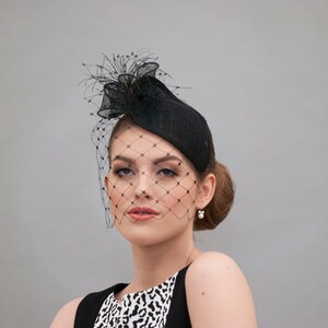 Black Fascinator Hat With Face Veil. Made to Order Hat. - Etsy