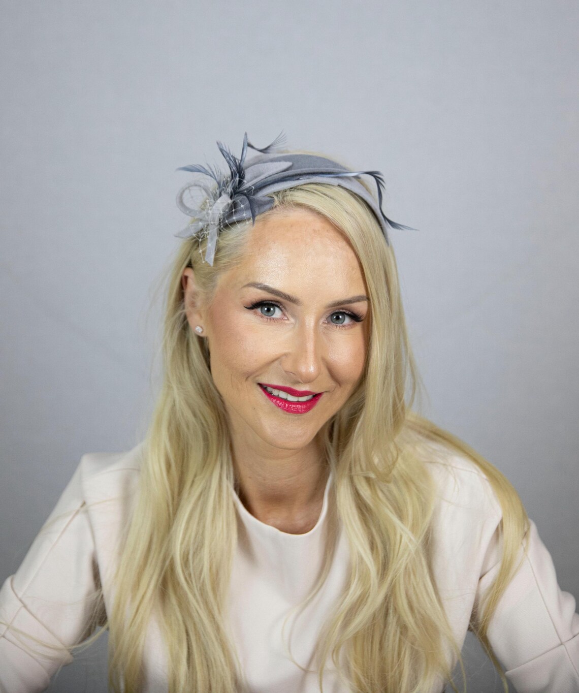 Grey Cute Small Fascinator From Felt. Grey Feather Fascinator. Grey ...