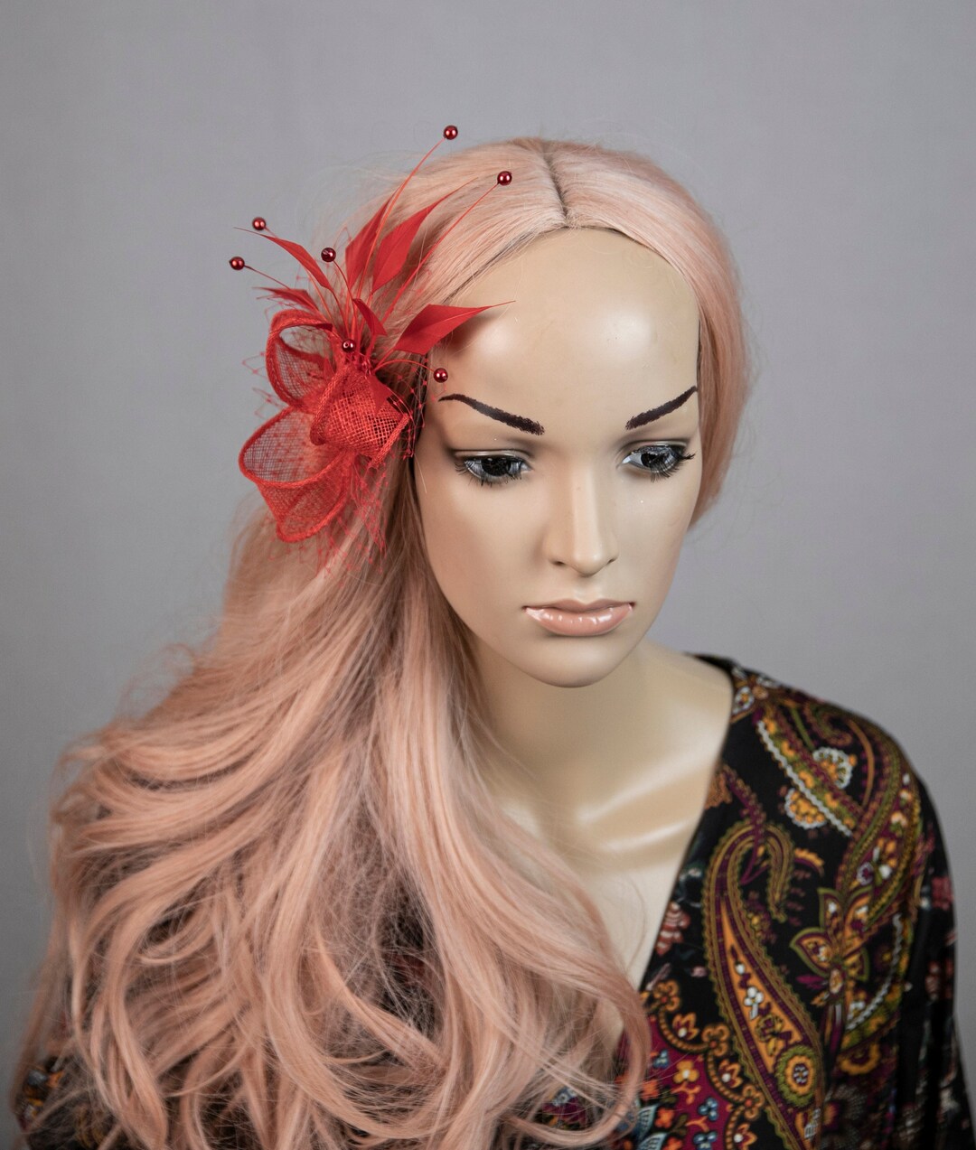 Red Fascinator. Red Feather Fascinator With Pearls. New Colour - Etsy