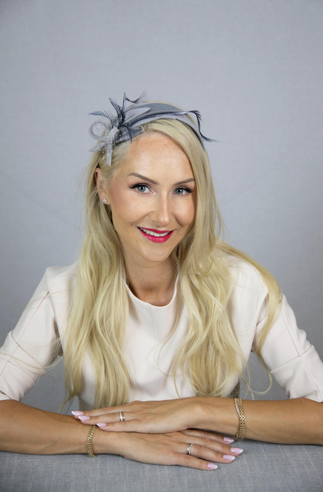 Grey Cute Small Fascinator From Felt. Grey Feather Fascinator. Grey ...
