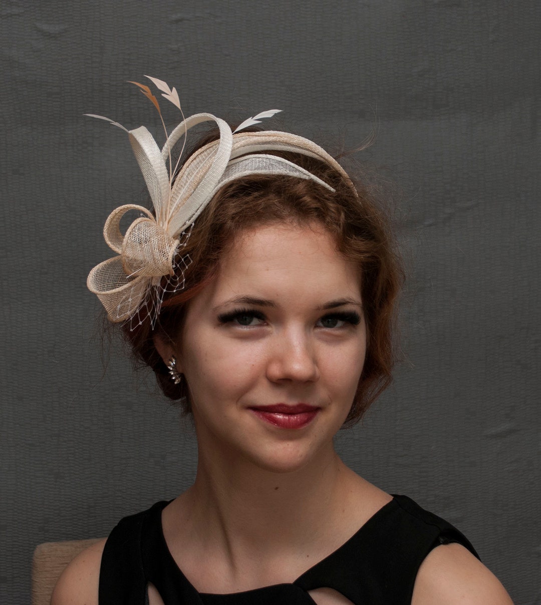 White and Champagne Fascinator, Beige and White Leaf Fascinator ...
