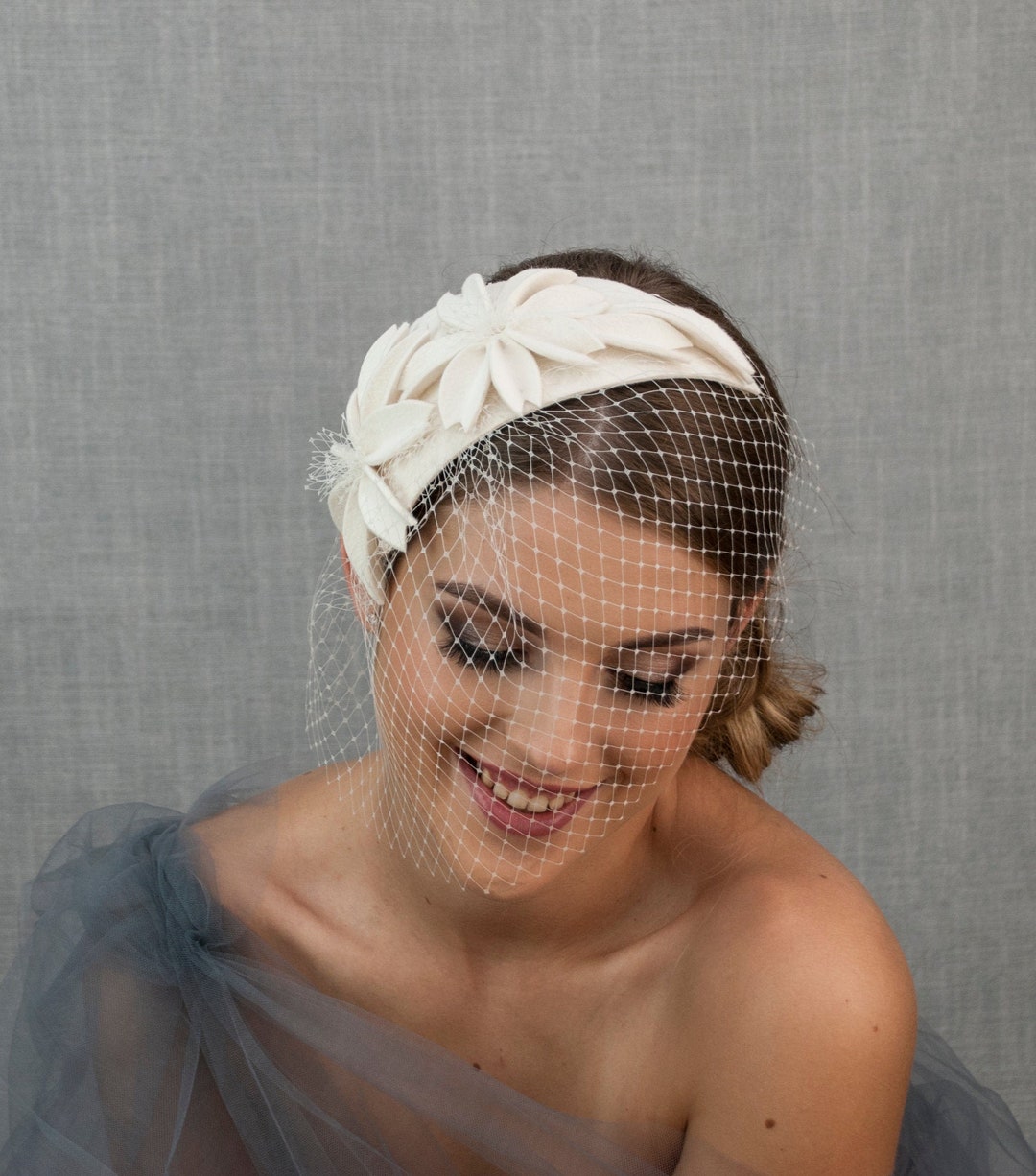 Cream Ivory Bridal Fascinator. Wedding Fascinator With Face Veil. Made ...