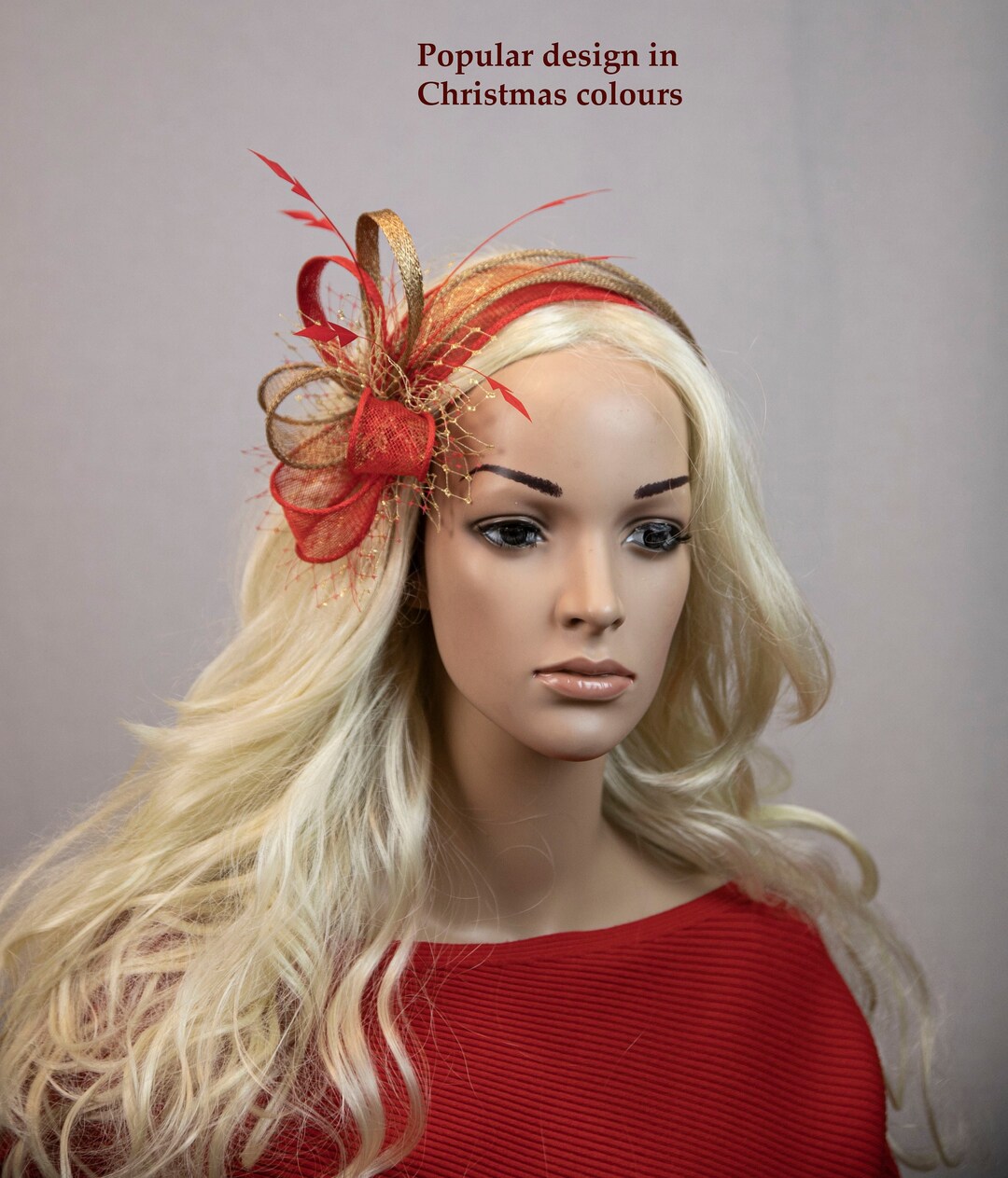 Golden and Red Fascinator for Christmas Weddings. Christmas Party ...