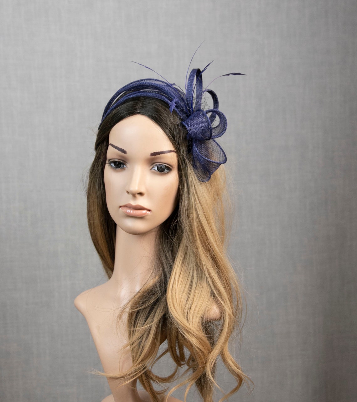 Navy blue fascinator with feathers. Popular design in new | Etsy