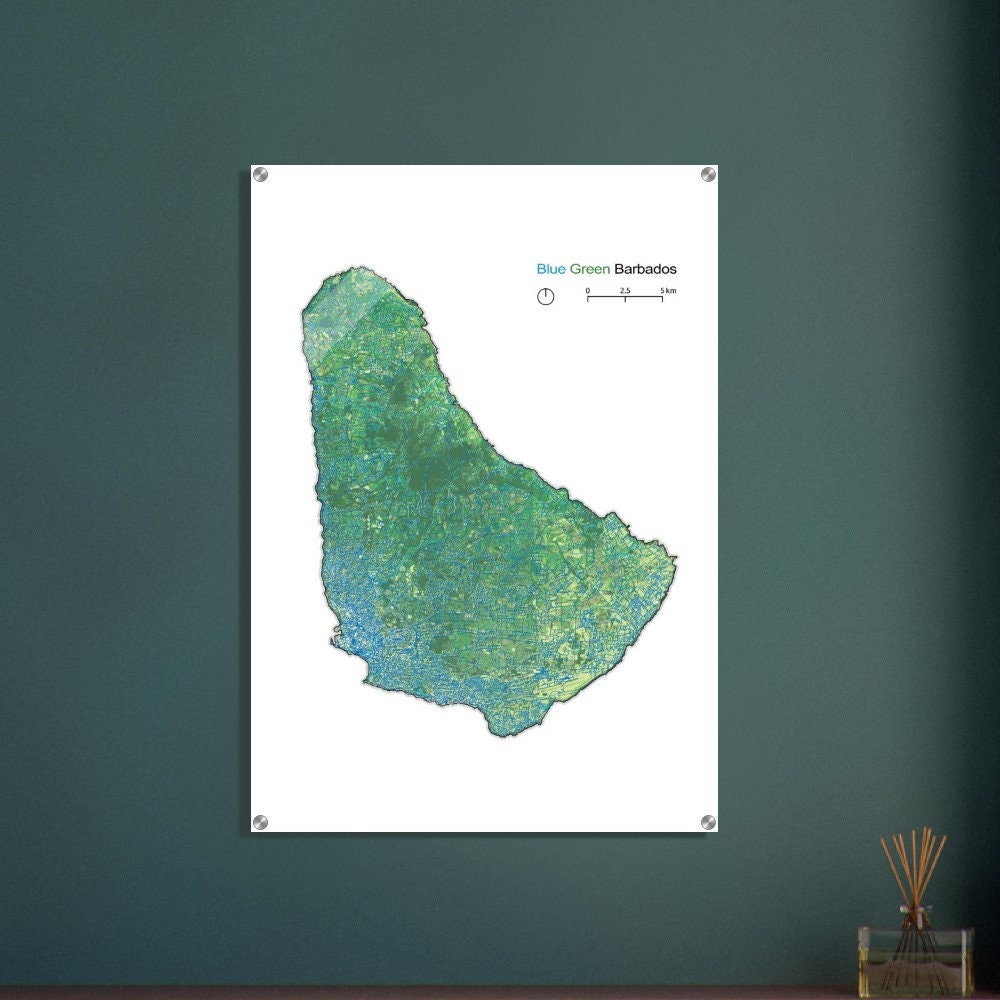 Barbados Map Art | Blue-green Infrastructure Analysis | Tropical Island ...