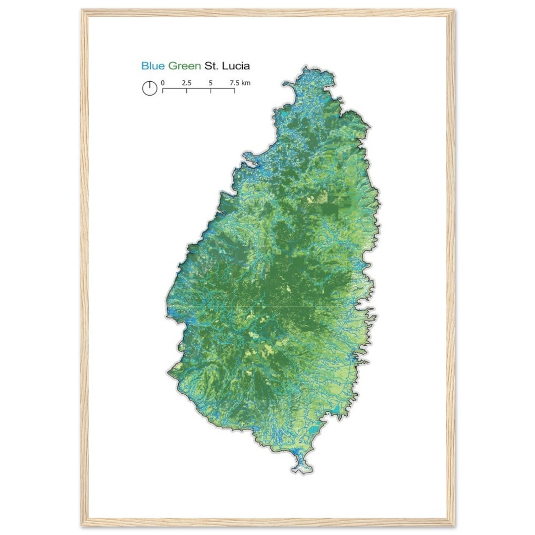 St. Lucia Map Art Print | Perfect for Beach House Decor | Vibrant Blue ...