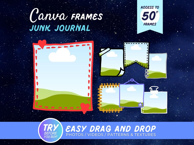Digital Junk Journal Kit Canva Frames, Fillable Banner Frames, Easy ...