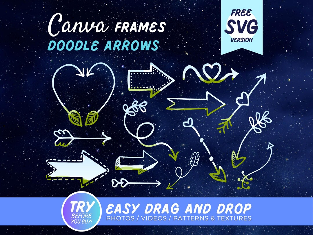 Doodle Arrows Canva Frames, Fillable Arrows Canva Elements, Arrow SVG ...