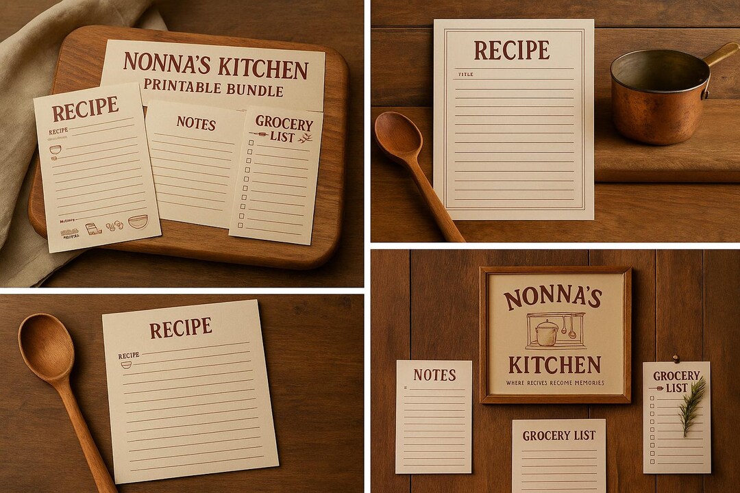 Nonna Kitchen Printable Bundle , Recipe Card, Notes Page & Grocery List ...