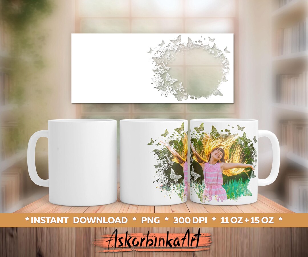 Custom Photo Mug - Picture Mug Wrap PNG. Digital Template 11oz, 15oz ...