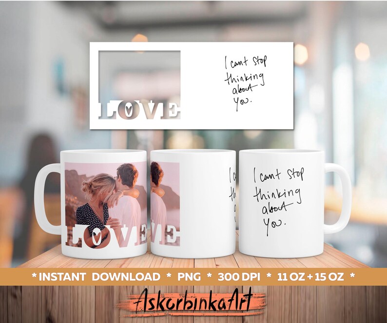 Love - Mug Wrap Sublimation Design PNG. Custom Couple Mug Template for ...