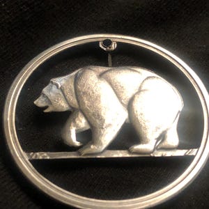 Fine Silver Grizzly Bear Pendant: California Bicentennial Medallion - Etsy