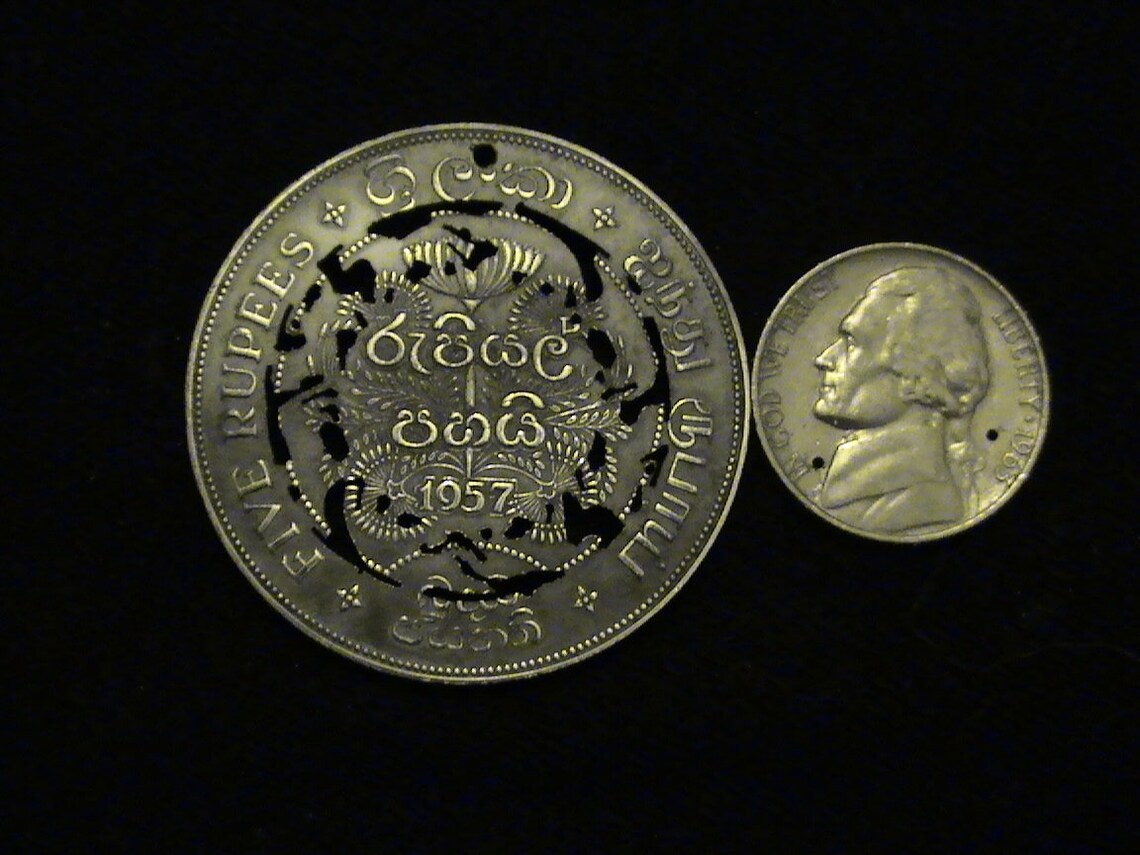 Ceylon/Sri Lanka cut coin pendant Elephants Cattle Lions | Etsy