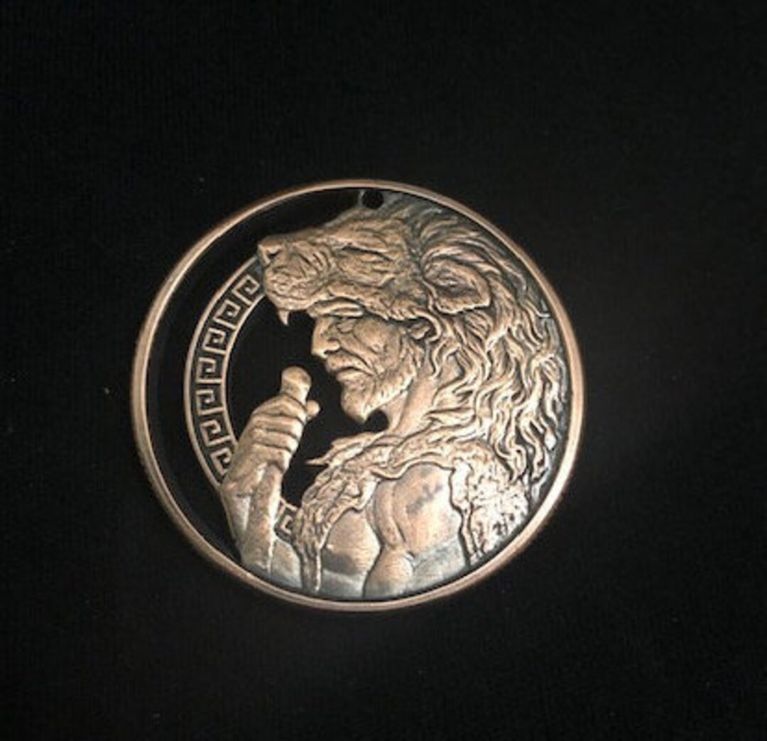 Hercules, Hand Cut Solid Copper Bullion Round, Greek Mythology Pendant ...