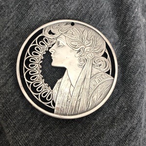 Alphonse Mucha - Laurel - GORGEOUS - Art Nouveau Cut Coin Pendant ...