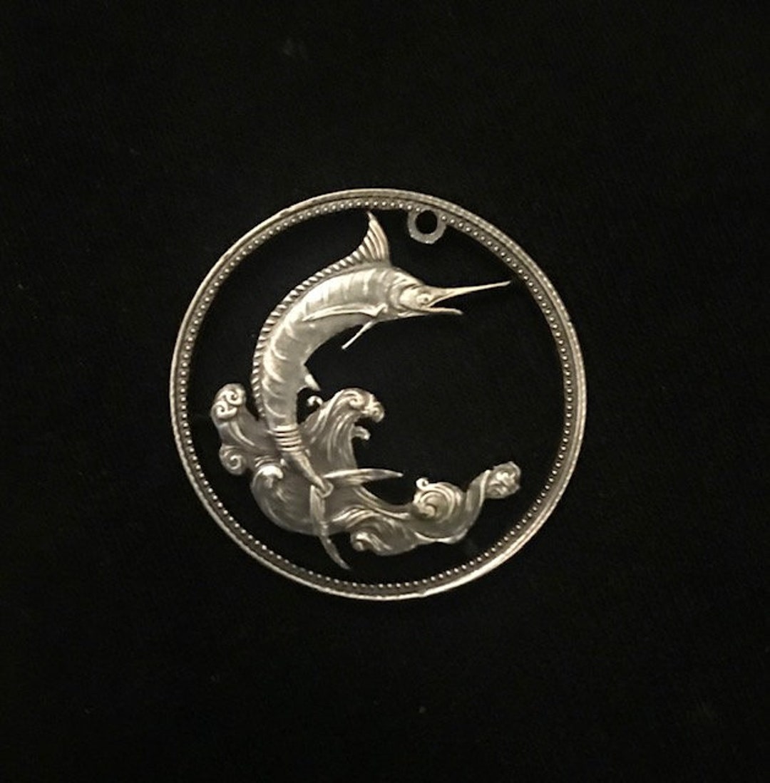 Bahamas Hand Cut Silver Coin Blue Marlin Fisherman Gift Cut Coin ...