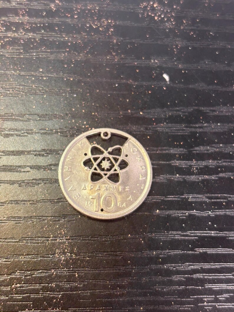 Hand Cut Greek Drachma Coin: Atom Science Pendant, 1984 - Etsy