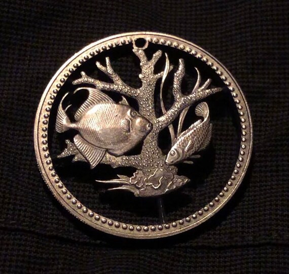 Barbados Cut Coin Pendant Tropical Fish Jewelry 1973 - Etsy