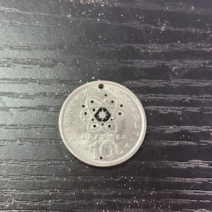Hand Cut Greek Drachma Coin: Atom Science Pendant, 1984 - Etsy