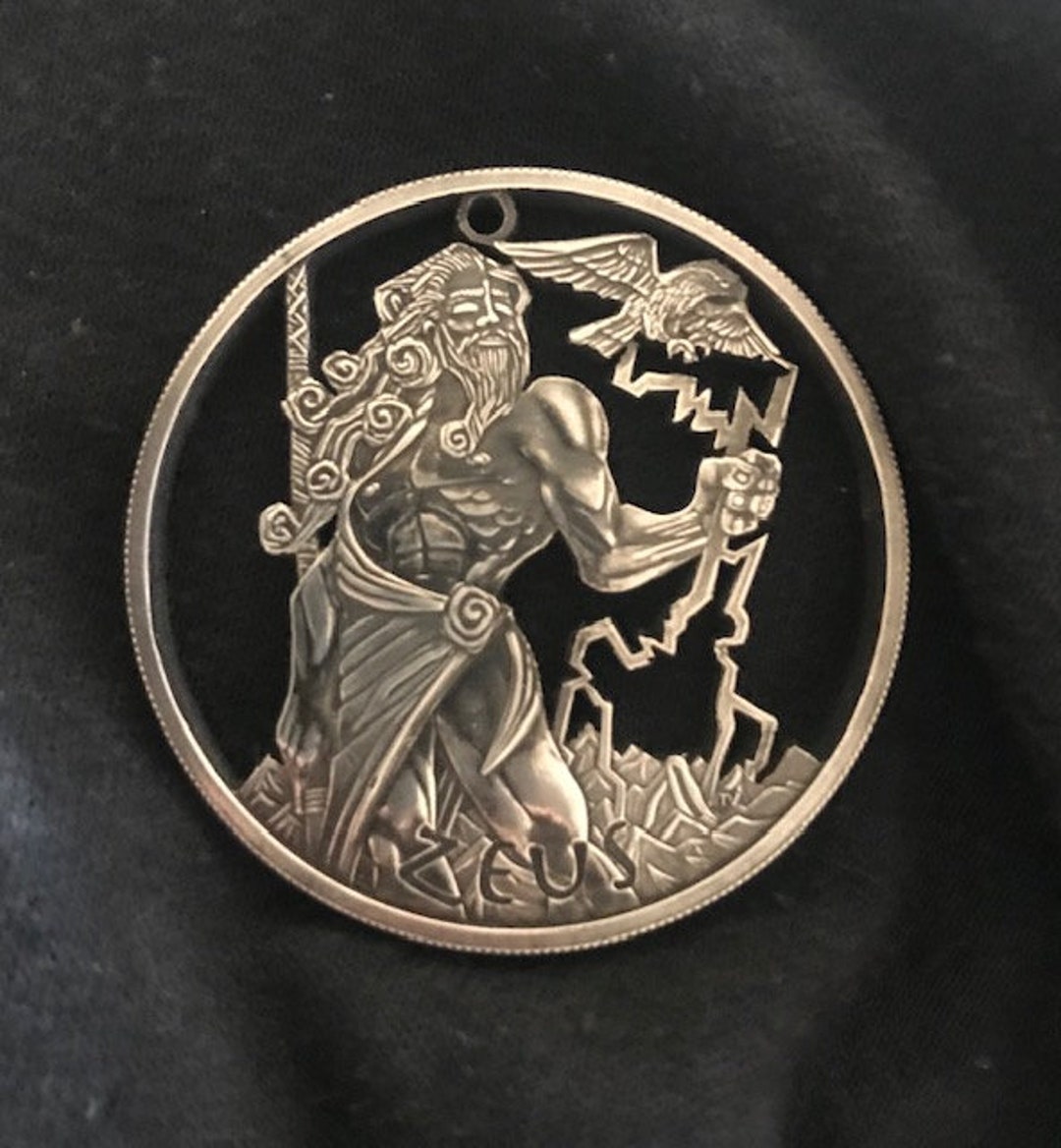 Zeus God of Sky Lightning Thunder and All Other Gods Hand Cut Silver ...
