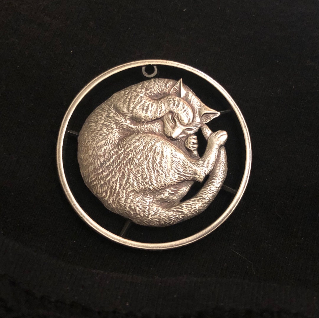 Sleeping Cat Cut Coin Pendant Hand Cut From Fine Silver - Etsy