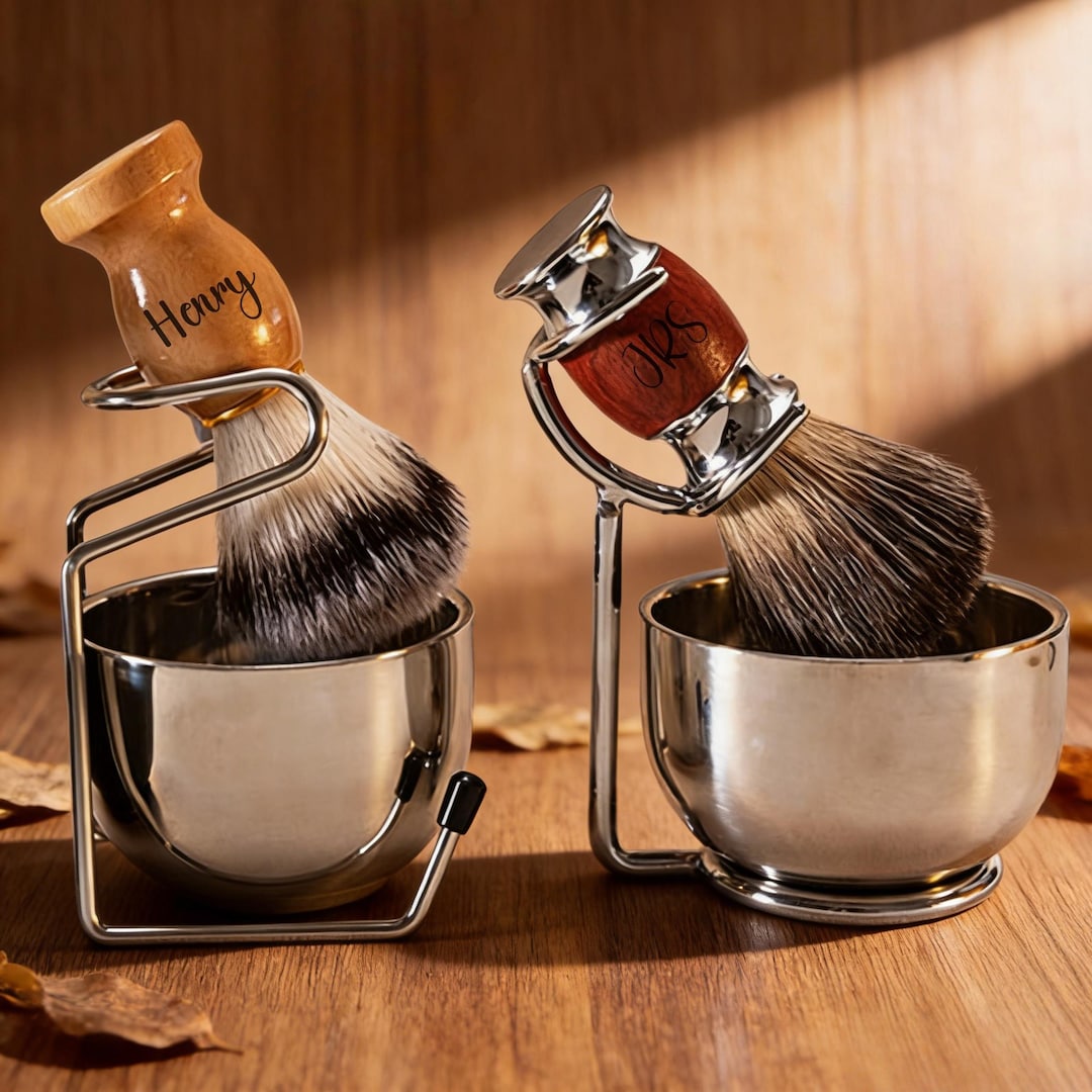 Personalized Men's Shaving Set Stainless Steel Brush Stand, Custom ...