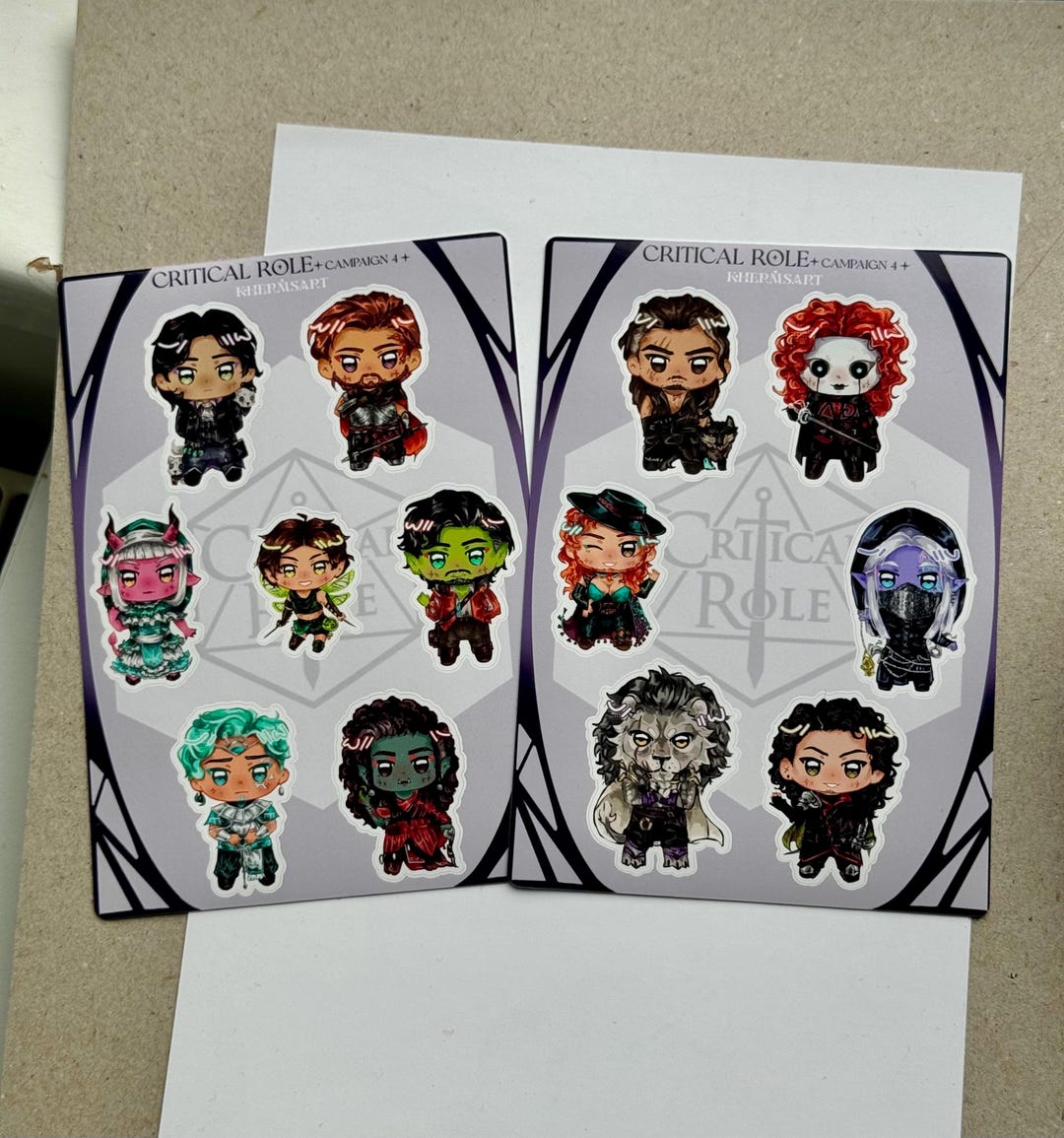 Critical Role Sticker Sheet, Kattigan, Bolaire, Murray, Vaelus, Teor ...