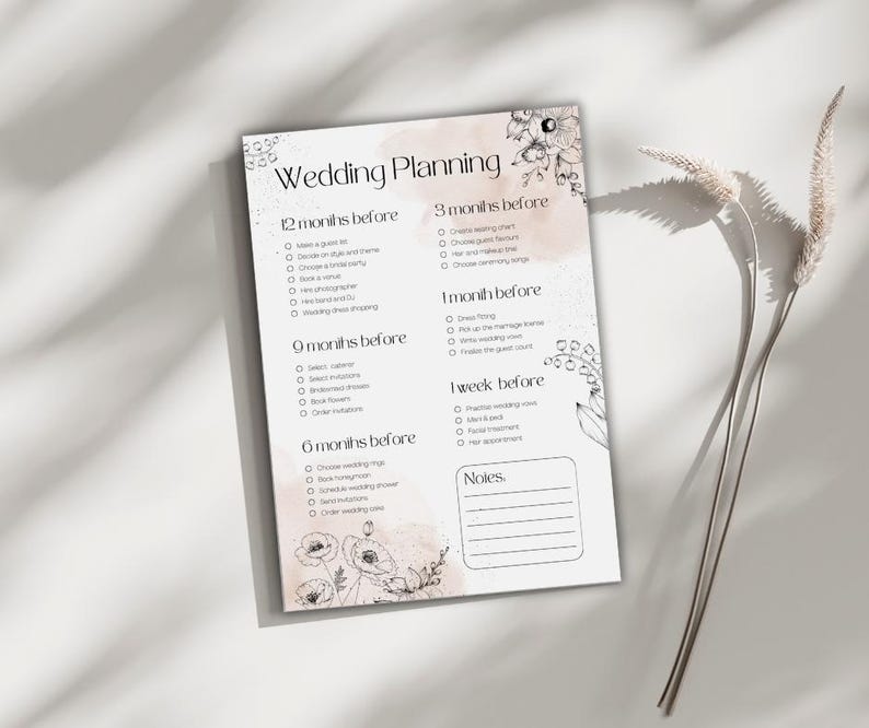Wedding Planning Checklist, Detailed 12-month Timeline, for Bride and ...