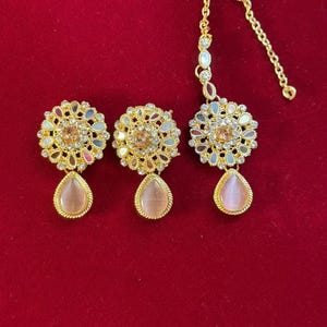 Gold Plated Turkish Bridal Jewelry Set: Mala Necklace, Earrings, Tikka ...