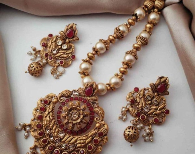 Indian Pakistani Jewelery/mala Set With Earrings/long Necklace Mala Set ...