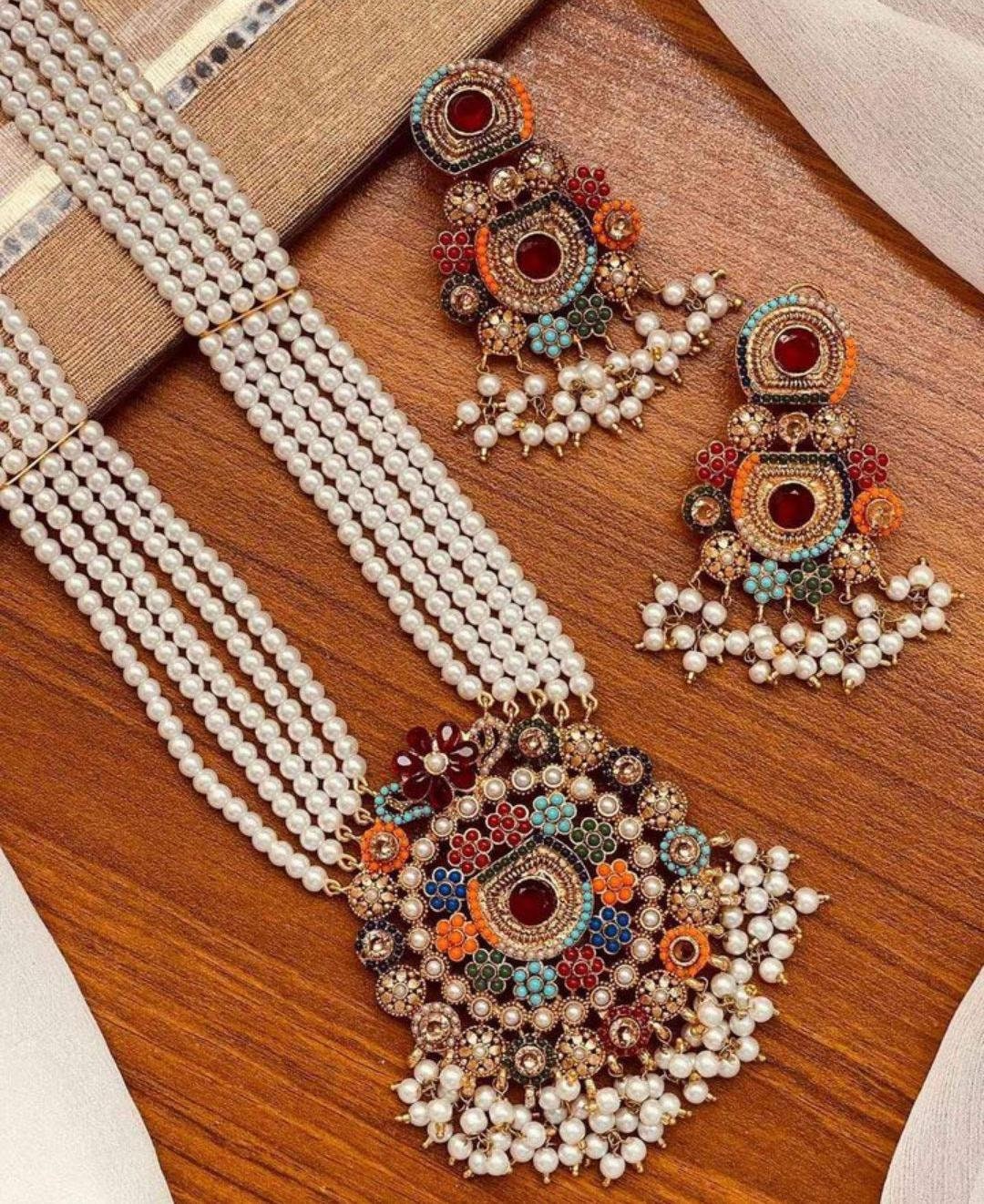 Indian/pakistani Mala Set With Earrings/jewelry for Hijabis/long Beaded ...