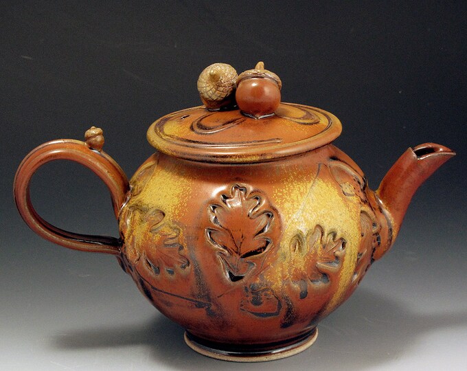 Hand-thrown Stoneware Acorn and Sunburst Red Teapot John - Etsy