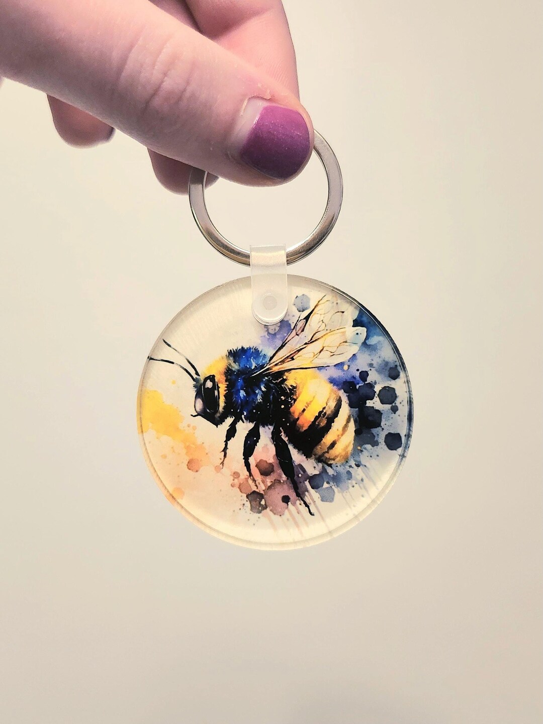 Acrylic Bumblebee Keychain Watercolour Style With Ring - Etsy