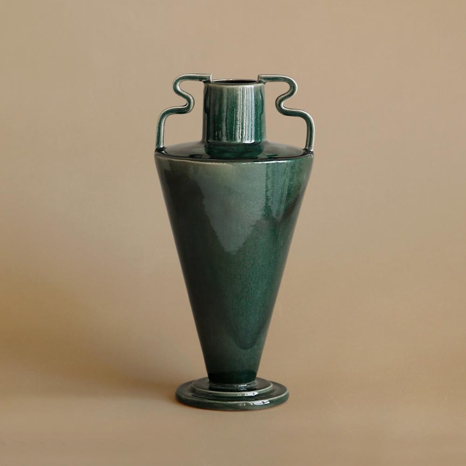 Forest Green Ceramic Vase: Modern Amphora Style With Sculptural Handles ...