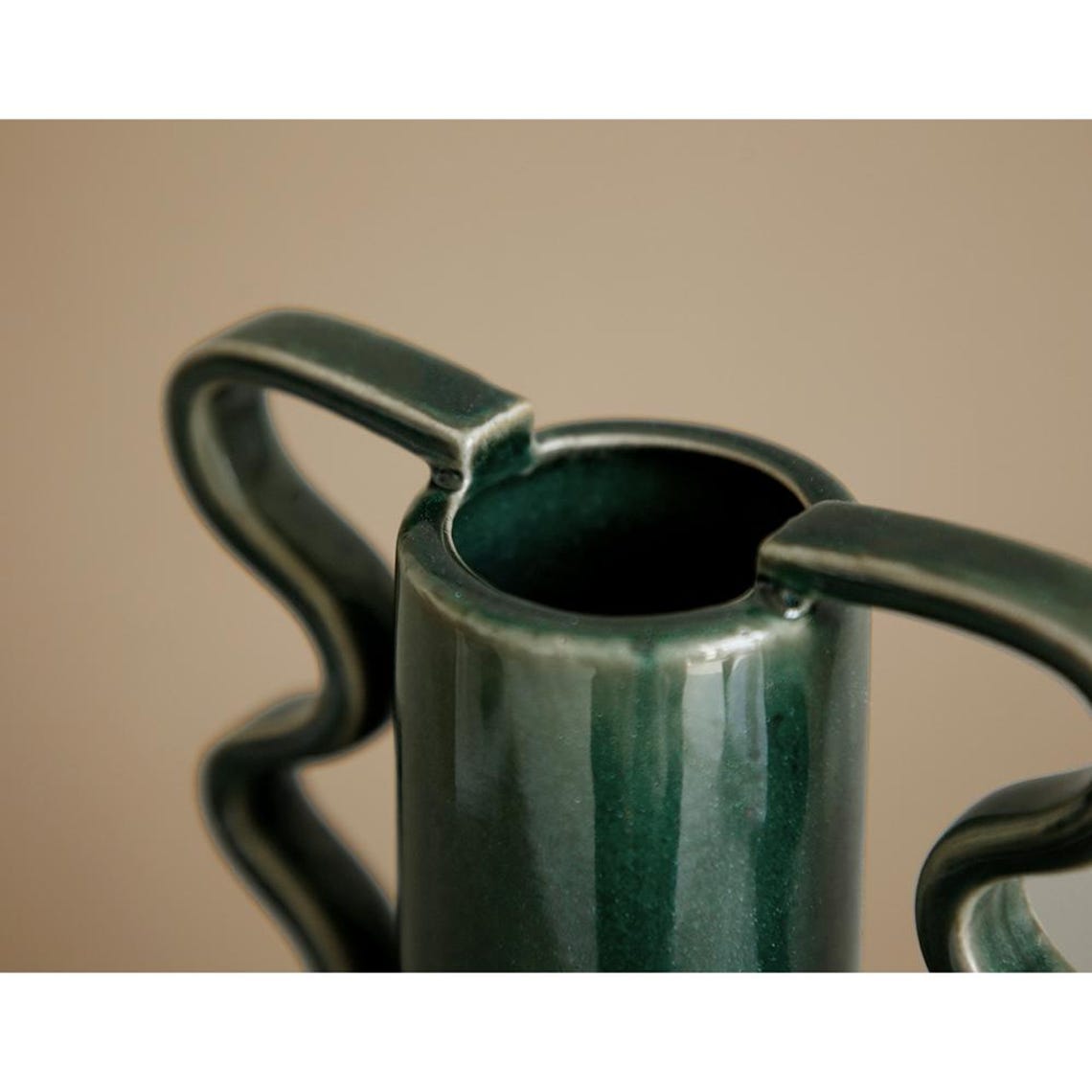 Forest Green Ceramic Vase: Modern Amphora Style With Sculptural Handles ...