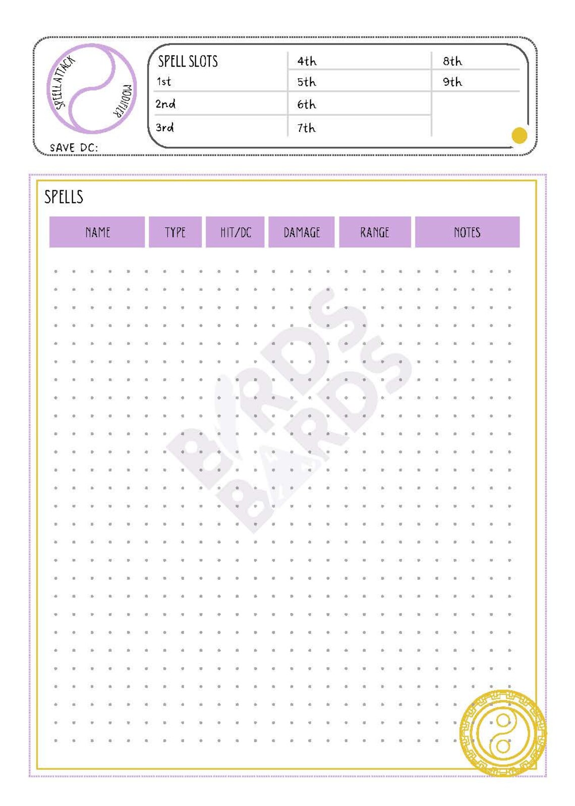 Printable Dnd Character Sheet for A5 Binders, Unique Design, Purple and ...