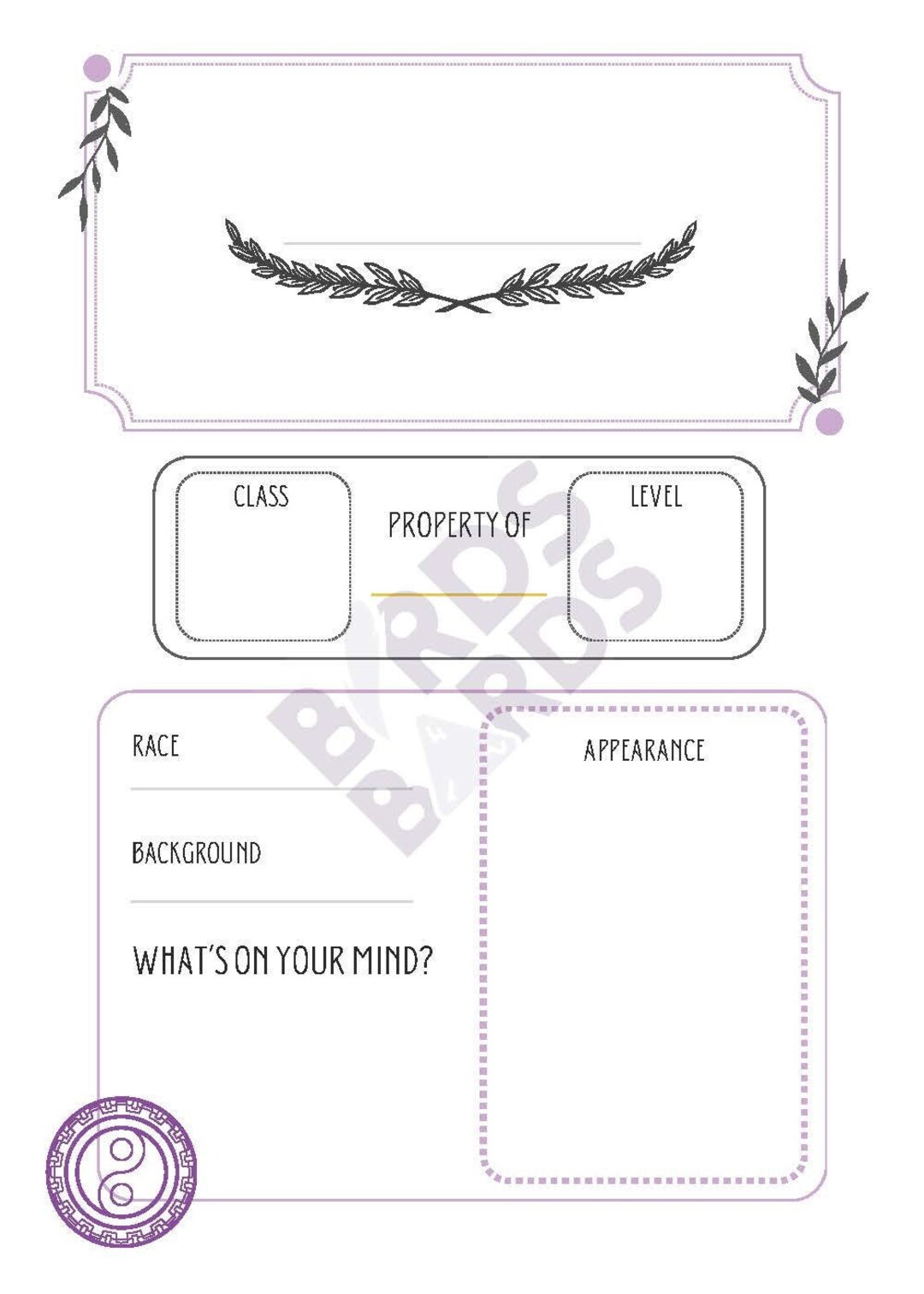 Printable Dnd Character Sheet for A5 Binders, Unique Design, Purple and ...