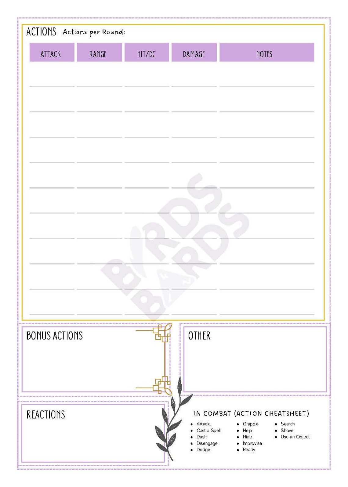 Printable Dnd Character Sheet for A5 Binders, Unique Design, Purple and ...