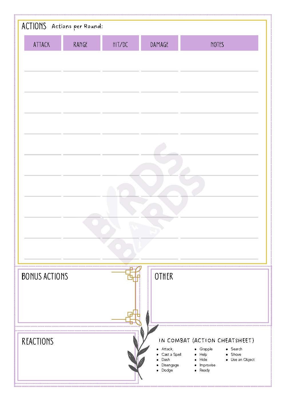 Printable Dnd Character Sheet for A5 Binders, Unique Design, Purple and ...