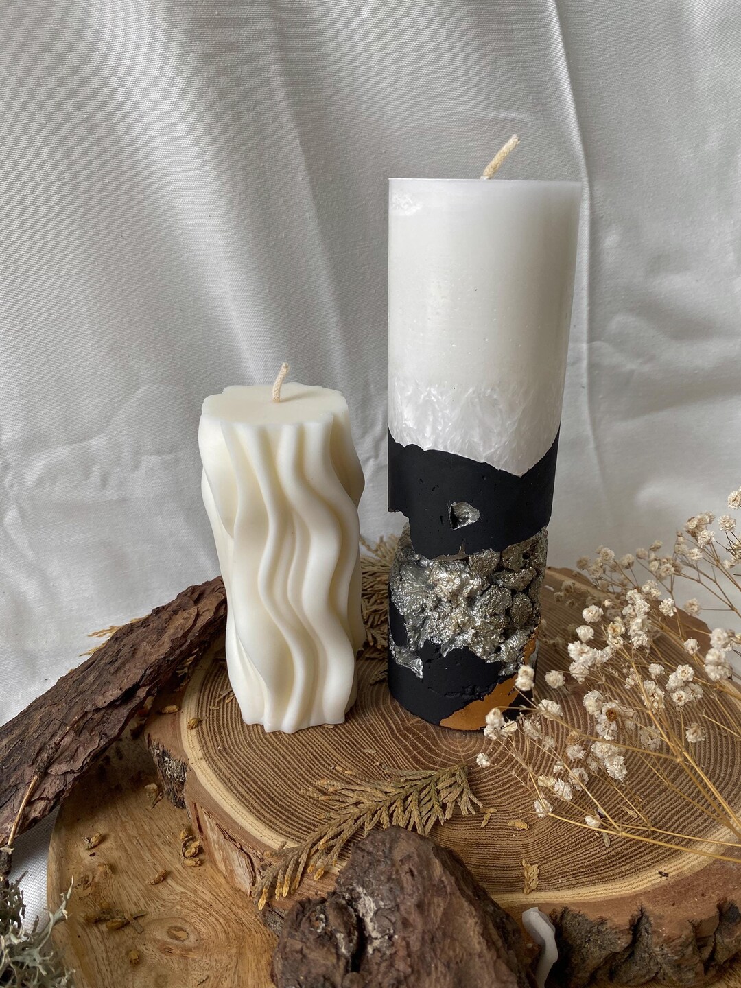 Geode Crystal Pyrite Candle With Soy Pillar Candle Set of 2 Luxury ...