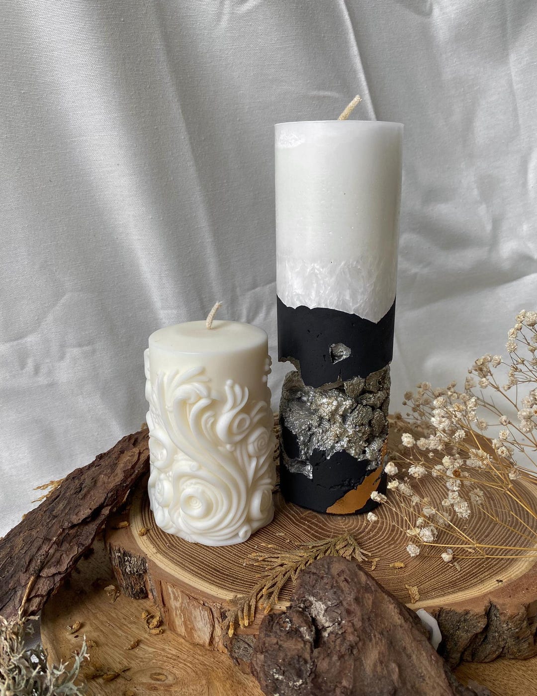Geode Crystal Pyrite Candle With Soy Pillar Candle Set of 2 | Luxury ...