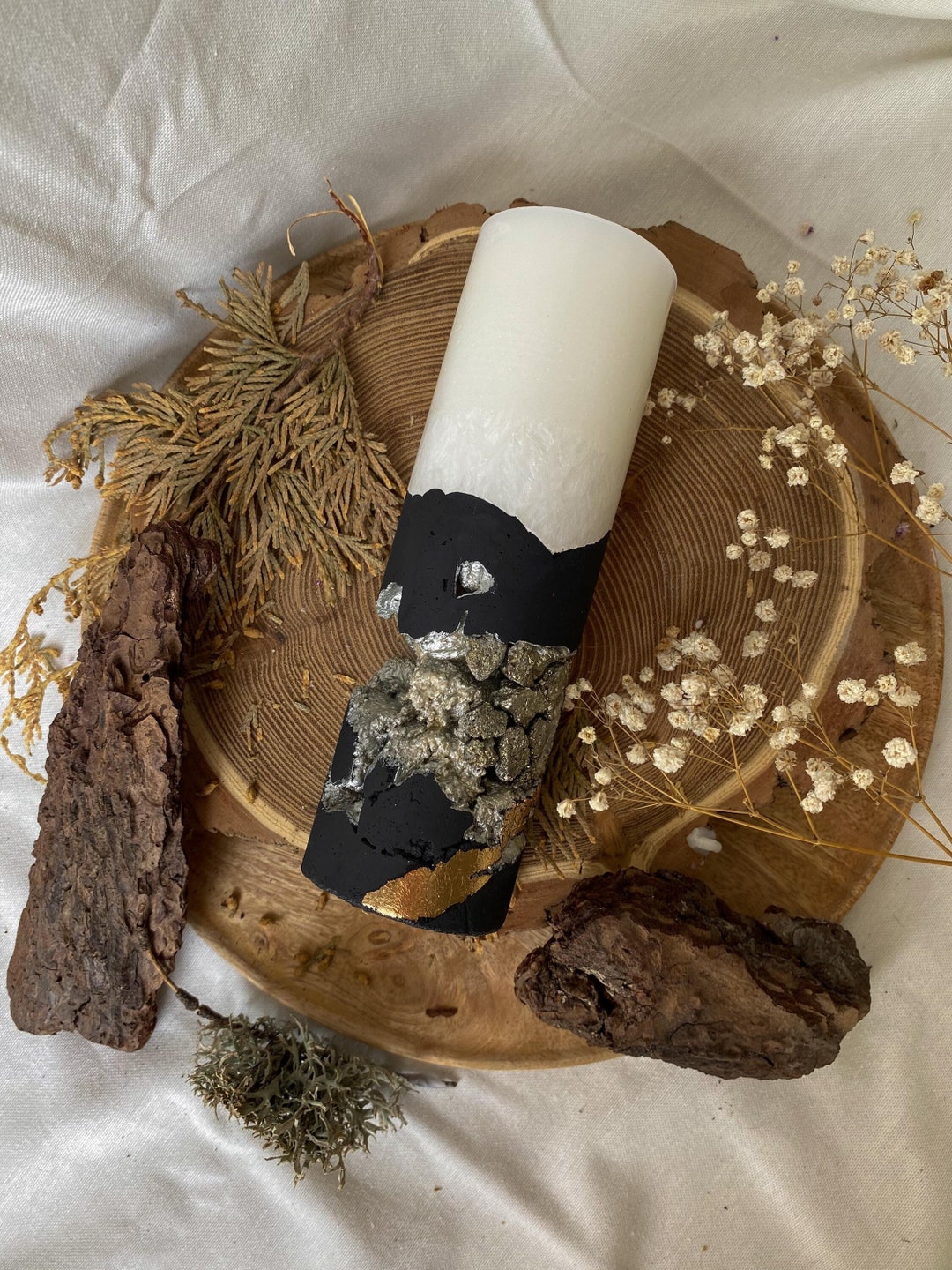 Geode Crystal Pyrite Candle Luxury Pillar Candle Loft Concrete Candle ...