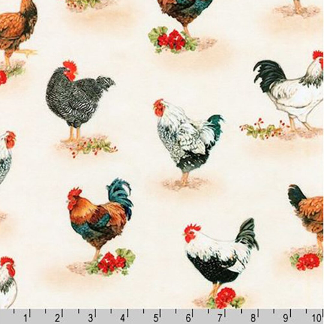 Fat Quarter - Down on the Farm Chicken Rooster Fabric by Robert Kaufman ...