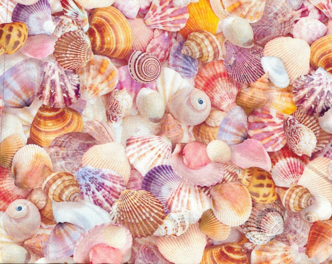 Sold by the Yard Imaginings Realistic Multi-colored Shells Fabric ...