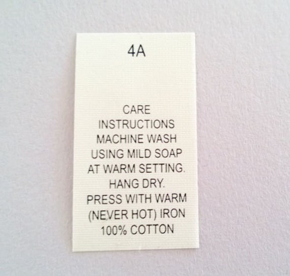 Machine Wash Mild Soap 100% Cotton Printed Labels Package of | Etsy